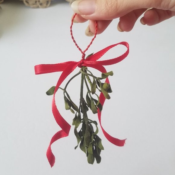 uolibeD Oddities | Holiday | Real Mistletoe Hanger Lg Red Braided Wire ...
